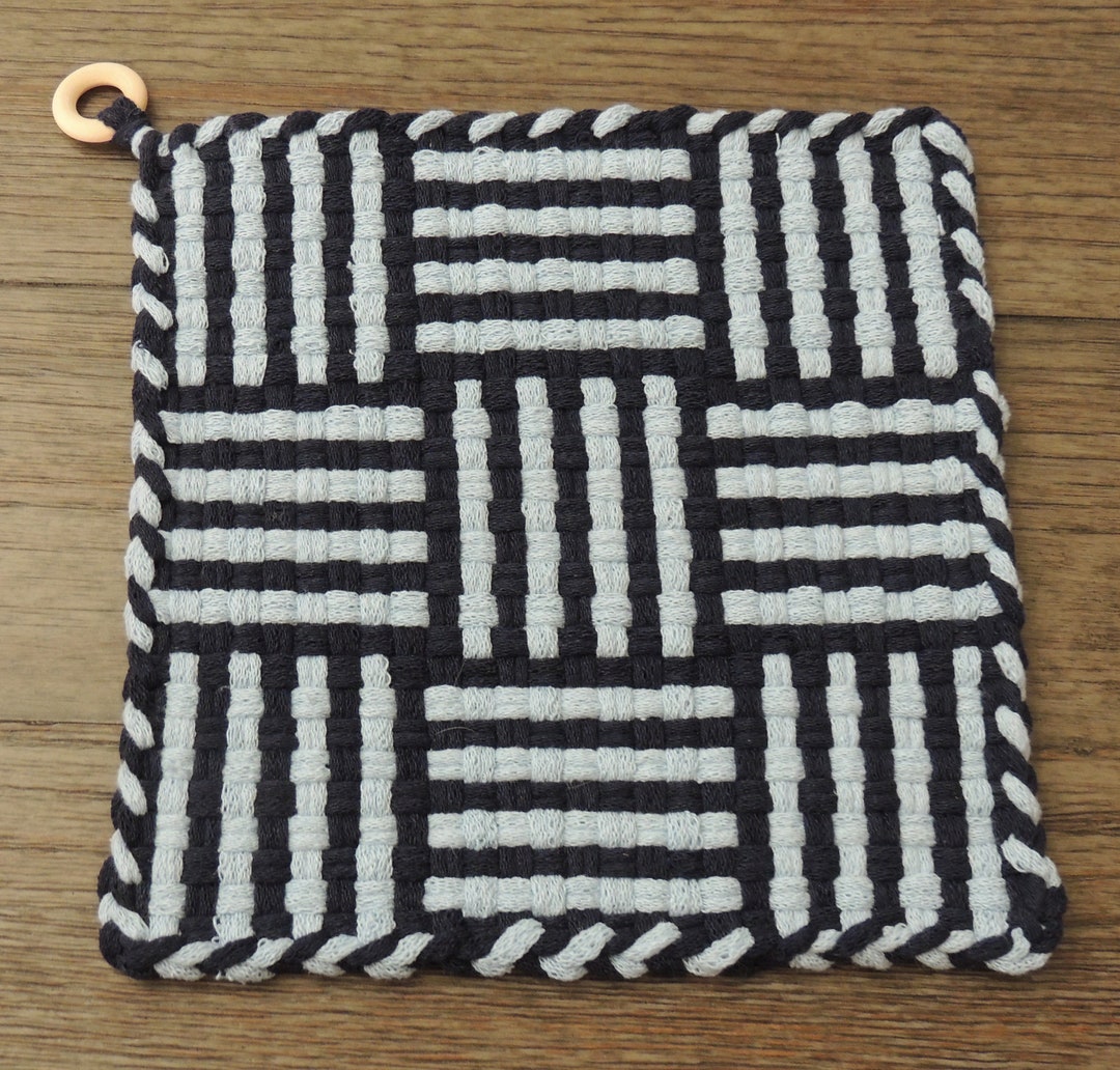 Handmade Loom Woven Cotton Potholder, Navy Blue Trivet (8x8) - Etsy
