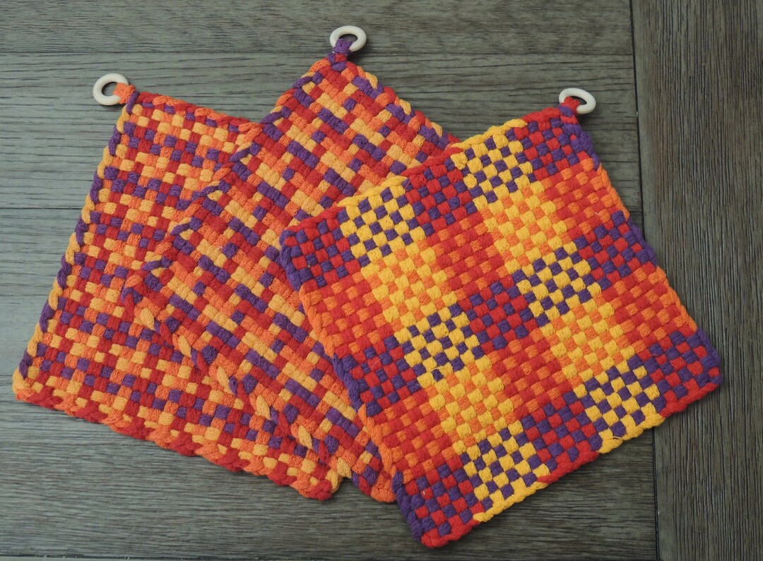 Loom Woven Cotton Potholder, Bright Kitchen Trivet (8x8) - Etsy