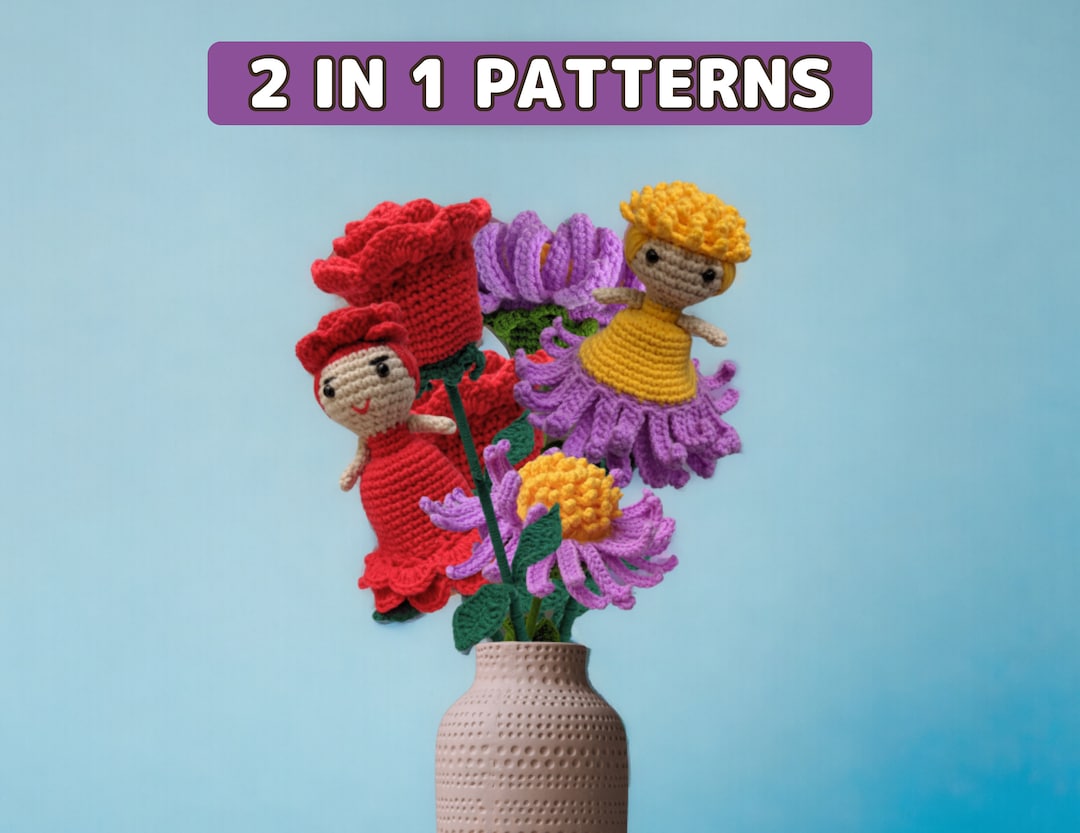 Reversible Amigurumi Patterns, Crochet Flower Pattern, Red Rose & Aster ...