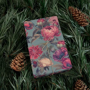 Moody Florals Wrapping Paper Sheets, Romantic Roses, Dark Floral Paper ...