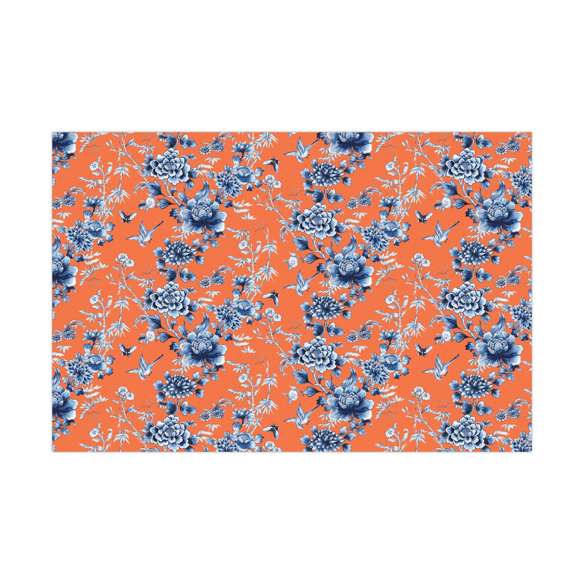 Romantic Floral Blue Chinoiserie Gift Wrap, Vintage-inspired, Regency ...