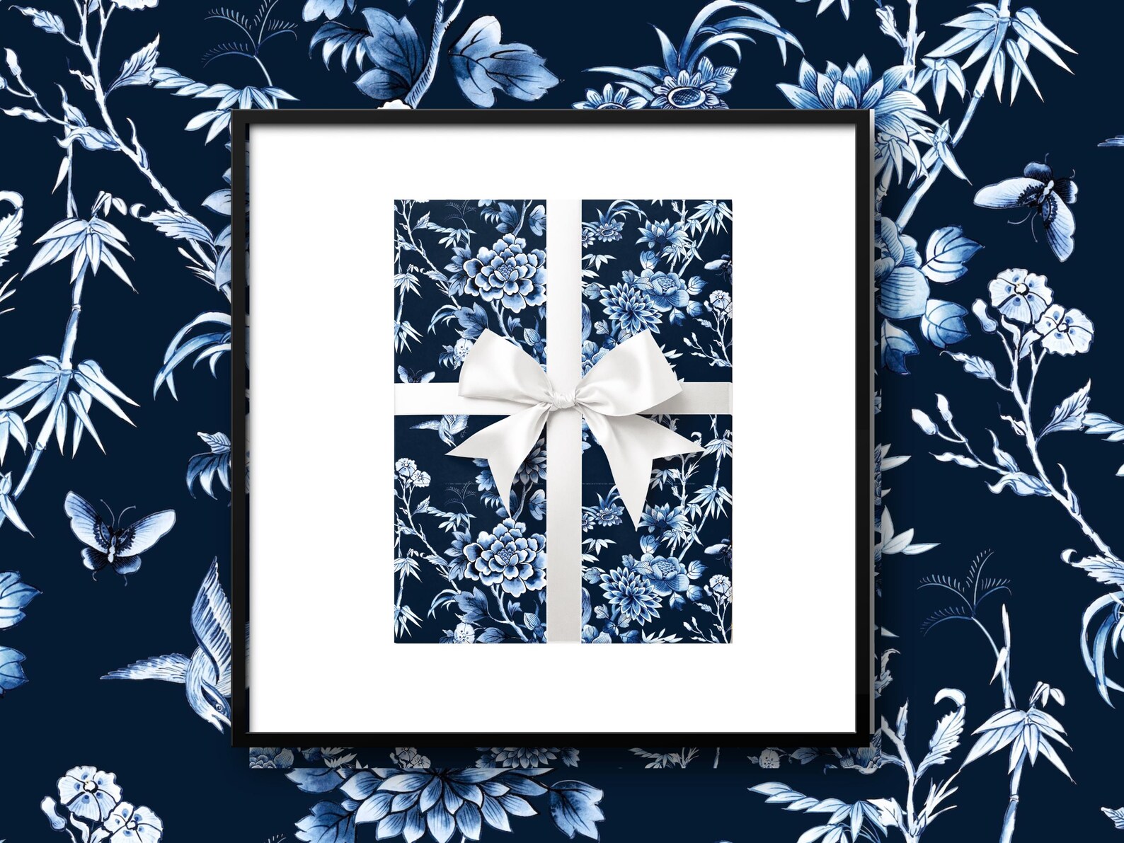 Romantic, Floral, Blue Chinoiserie Gift Wrap, Vintage-inspired, Regency ...