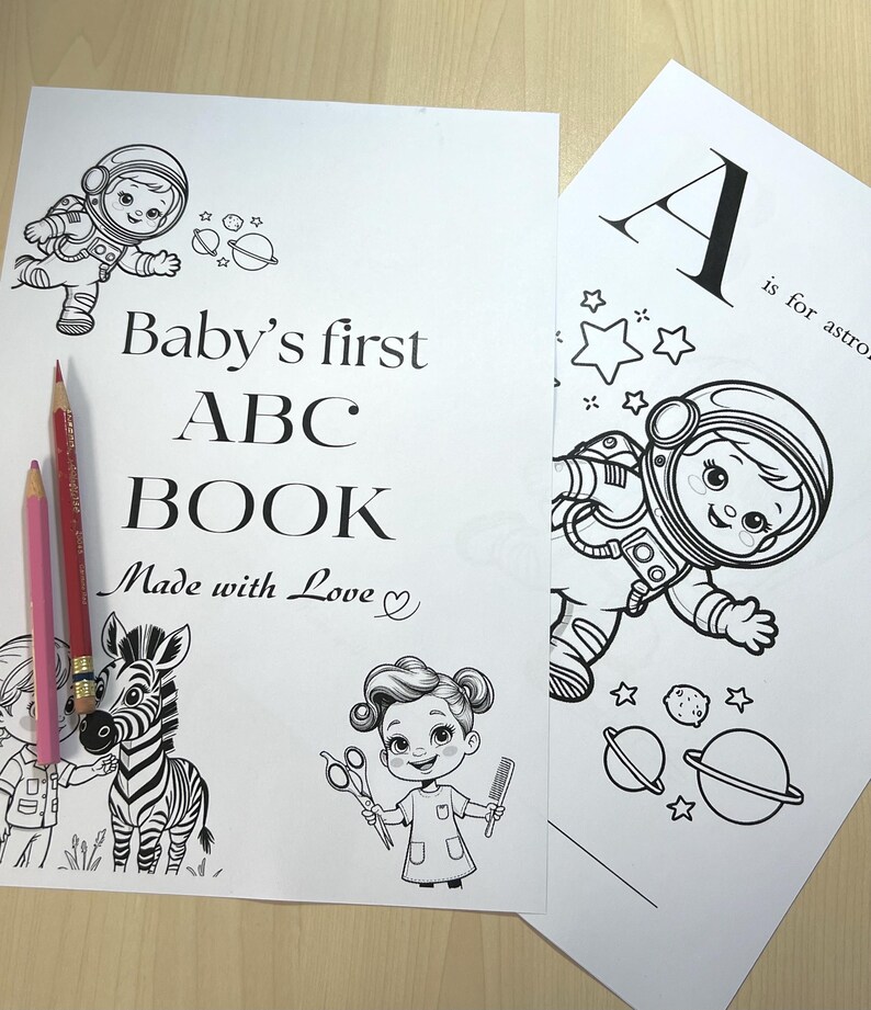 Printable ABC Baby Shower, Coloring Pages, Baby Shower Keepsake, Baby ...