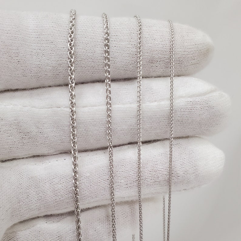 14K REAL White Gold Round Wheat Chain Necklace, 16 to 30 Inch, 0.80mm ...