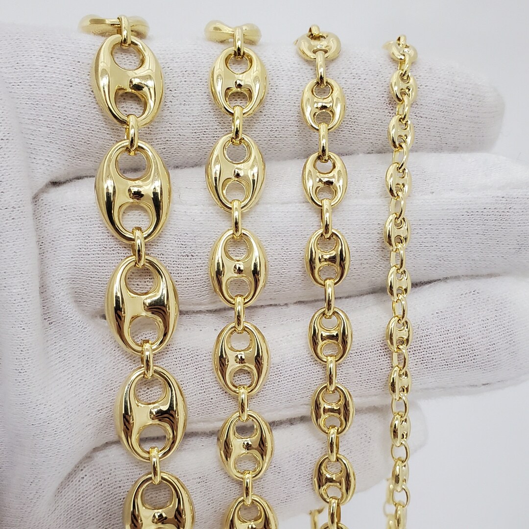 14k Yellow Gold Puffed Mariner Chain With Lobster Lock Necklace Chain ...