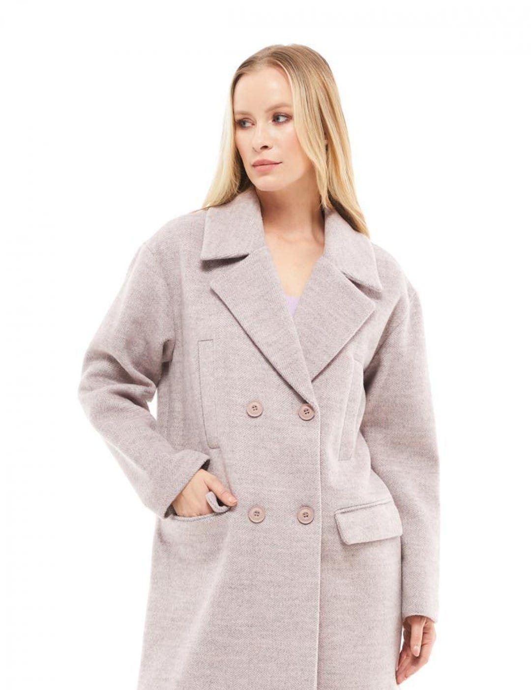 LILAC Double-breasted Short Coat With Button Details Elegant LILAC Coat ...
