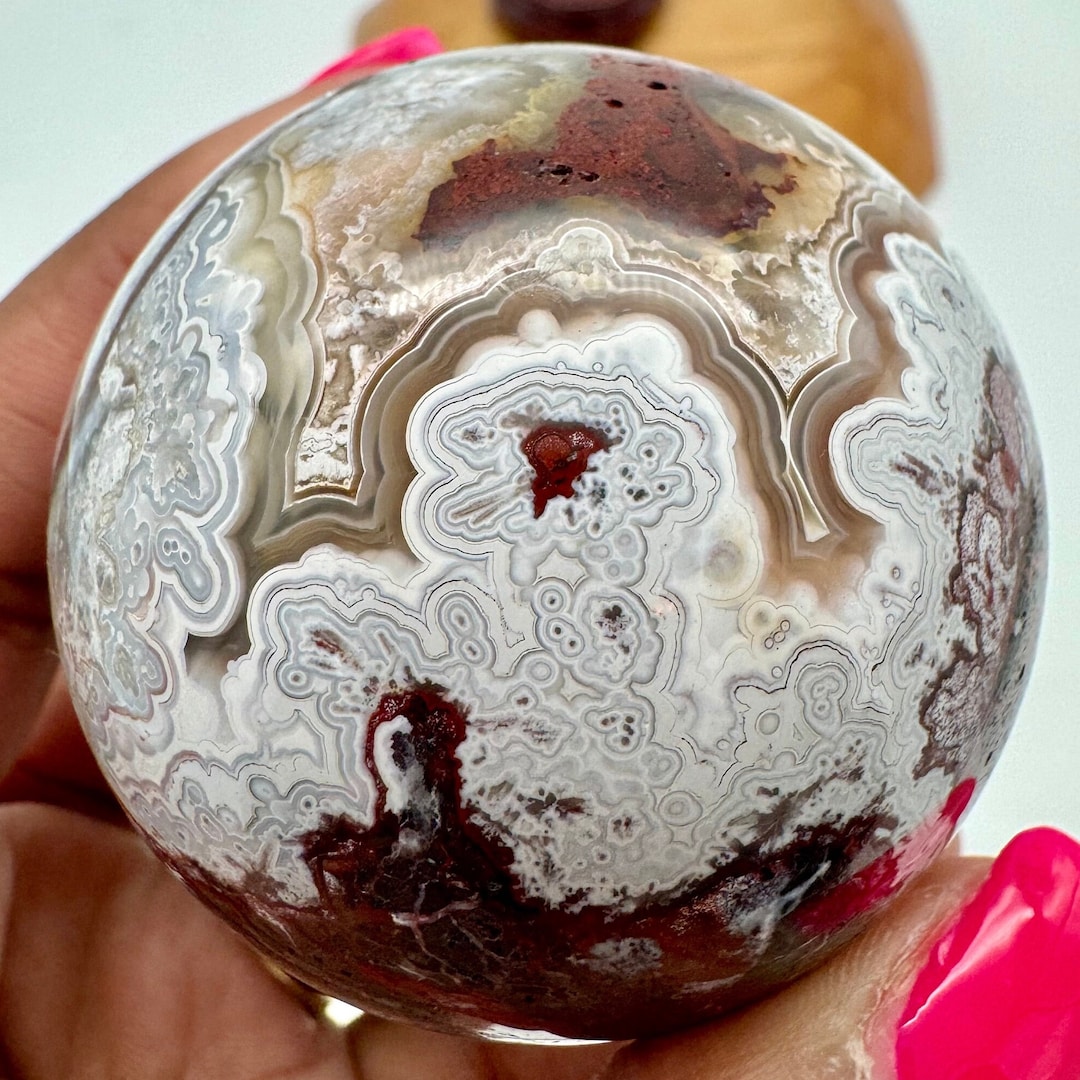 Mexican Lace Agate Sphere W/ Maroon & Honey Swirls - Etsy