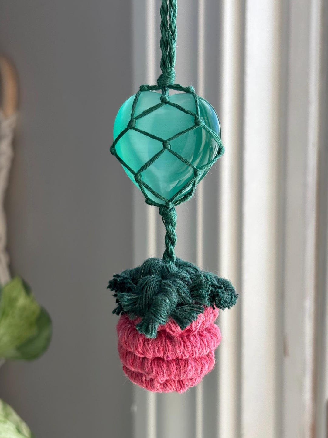 Green Cateye Macrame Raspberry | Crystal Heart Berry | Berry Charm ...