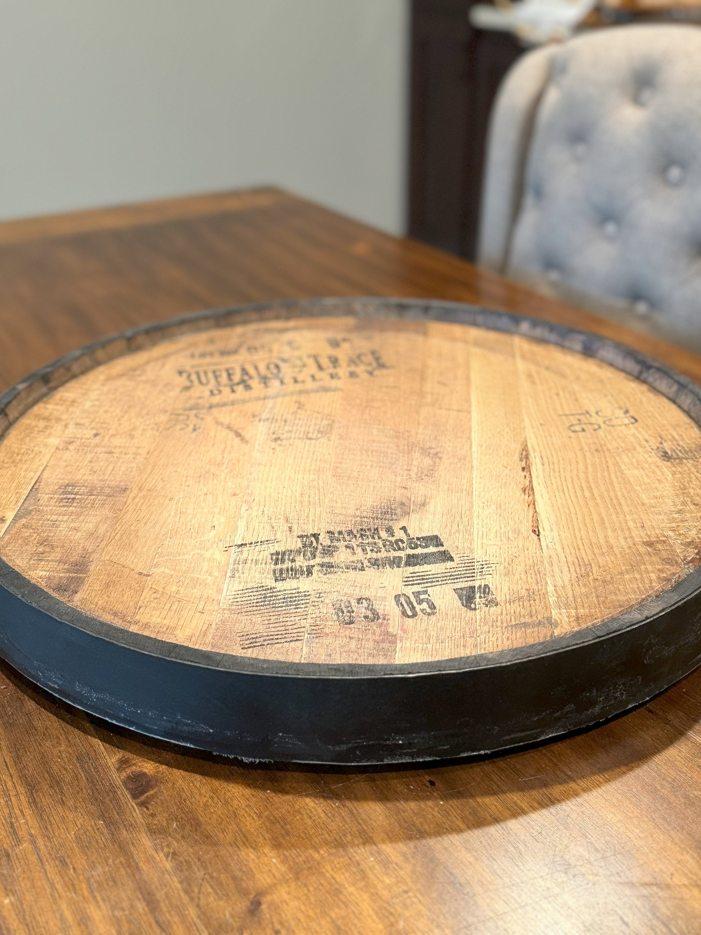 Whiskey Barrel Lazy Susan Handcrafted Rotating Barrel Head Tray Rustic ...