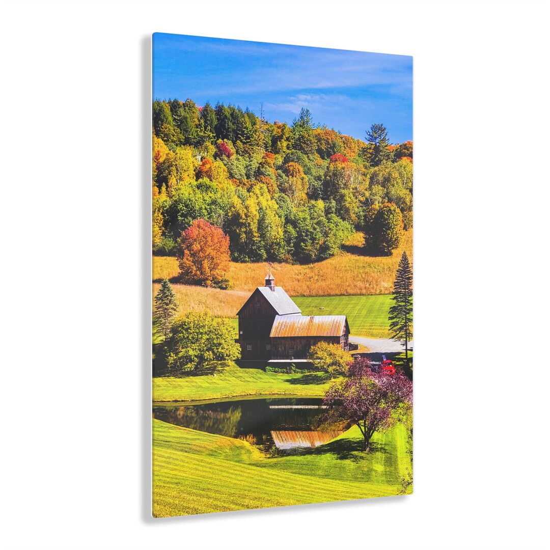 Vermont Farm Acrylic Print. Fall Foliage Landscape Wall Decor. - Etsy