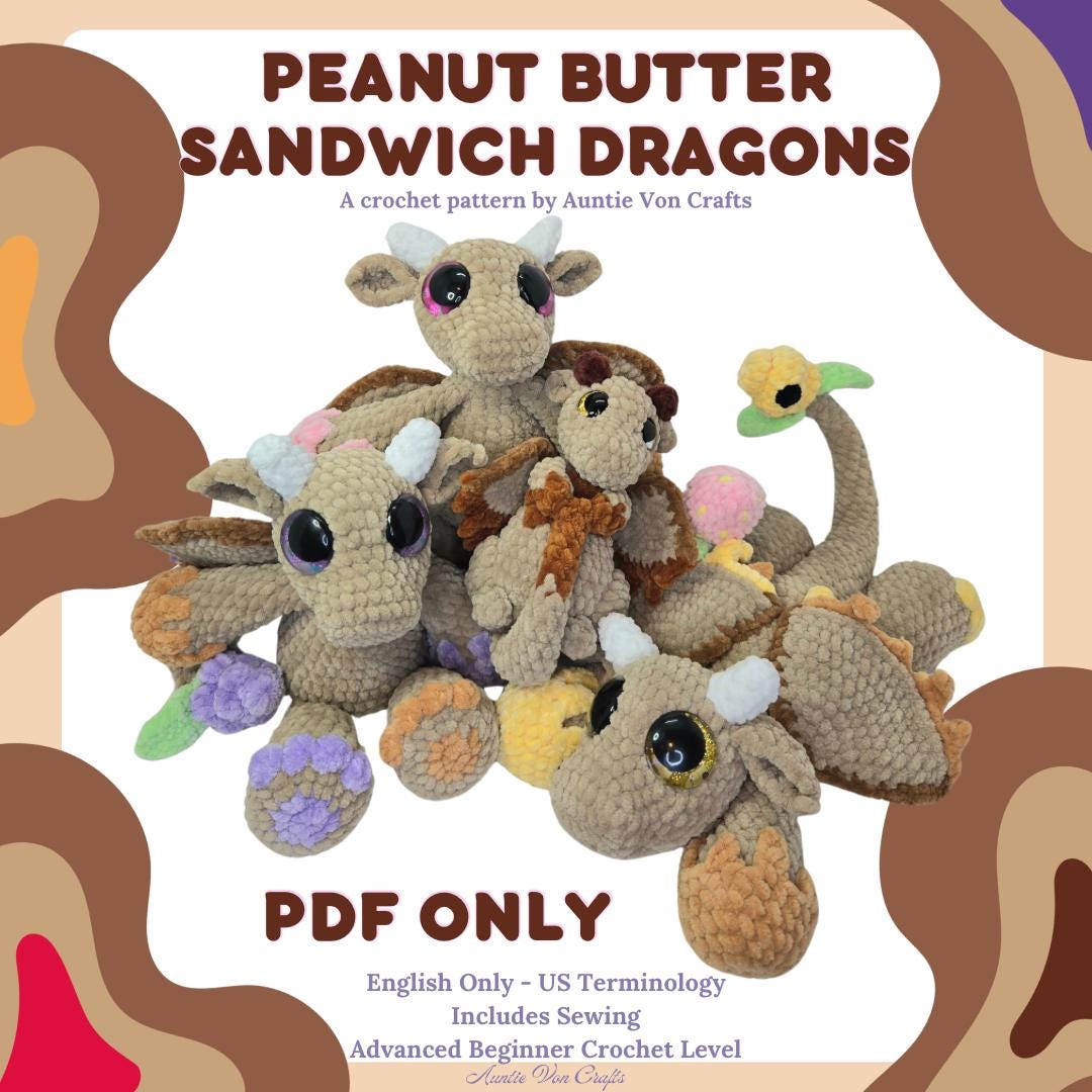 Peanut Butter Sandwich Dragons Crochet Pattern | PDF Crochet Pattern ...