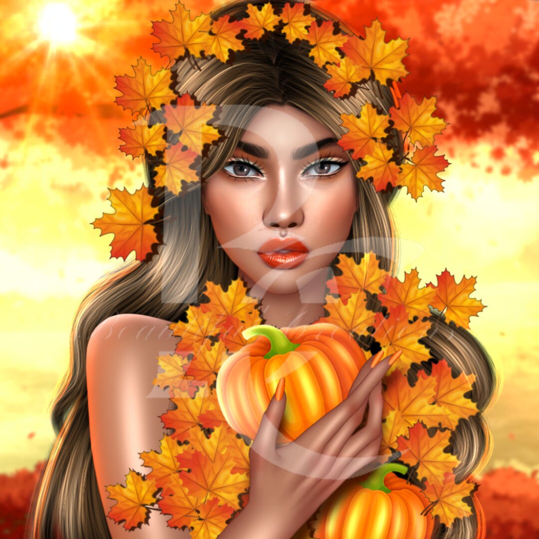 Autumn Girl High-quality Images Digital Art Lady Fall AI Art Print ...