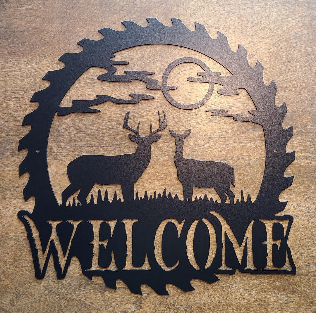 Sawblade Deer Welcome Sign, Texture Black Metal Art - Etsy