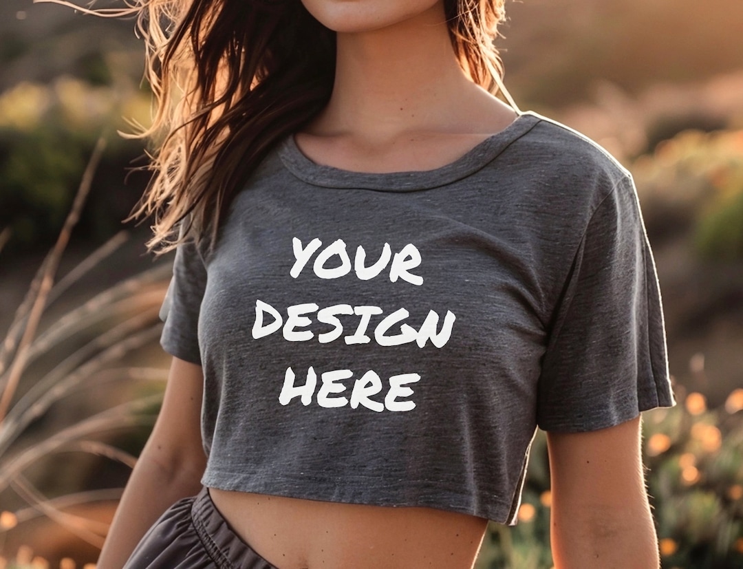 Dark Heather Gray Crop T-shirt Mockup BELLA CANVAS Crop Top Mockup ...