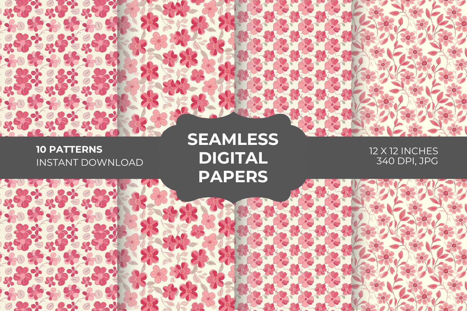 Seamless Digital Paper Retro Flowers, Retro Floral Seamless Repeat ...