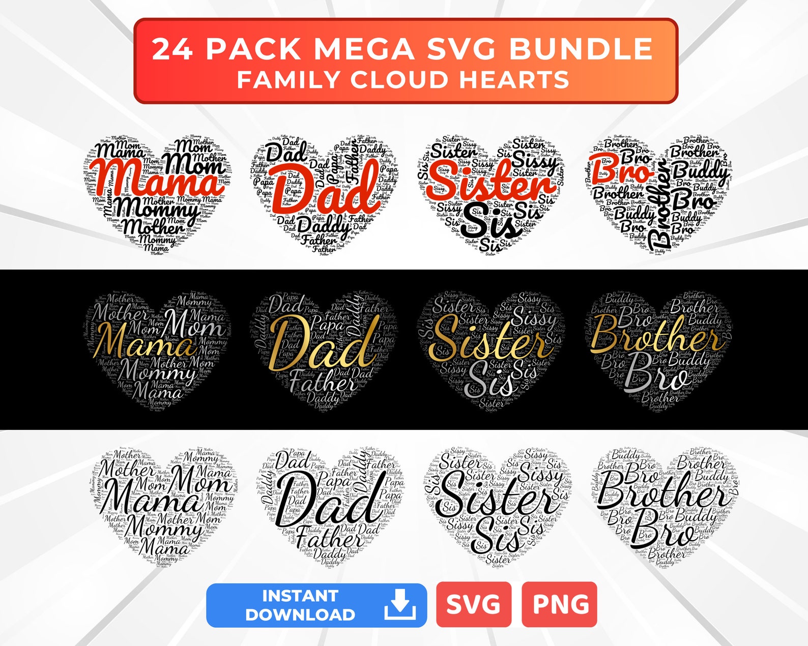 Family Love Mega SVG Bundle Father Mother Sister Brother Extended ...