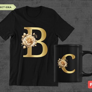 Golden Rose Floral Alphabet and Numbers – Wedding Monogram (PNG) - Etsy