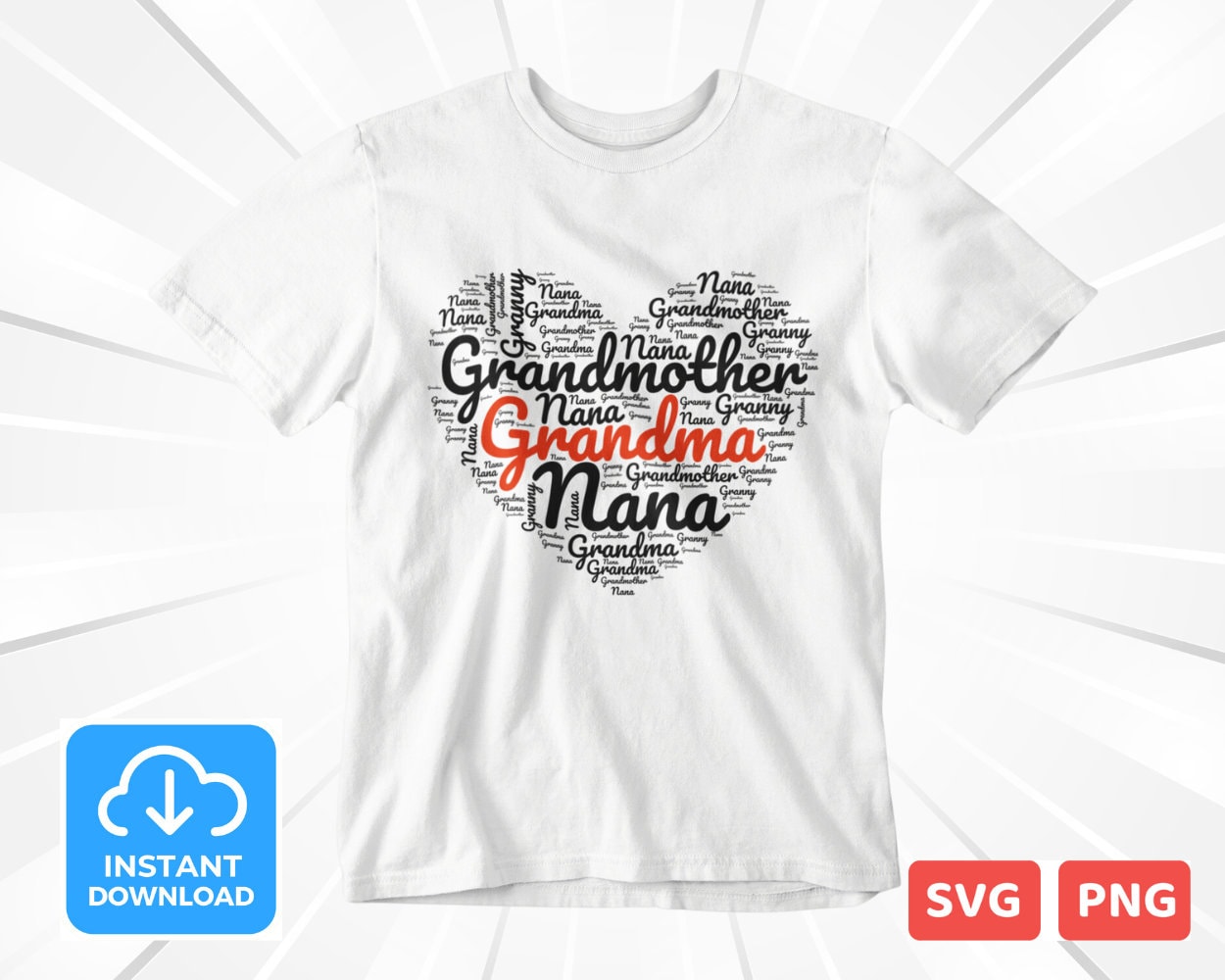 Grandmother Word Cloud Art, Heart Shape (SVG & PNG) - Etsy