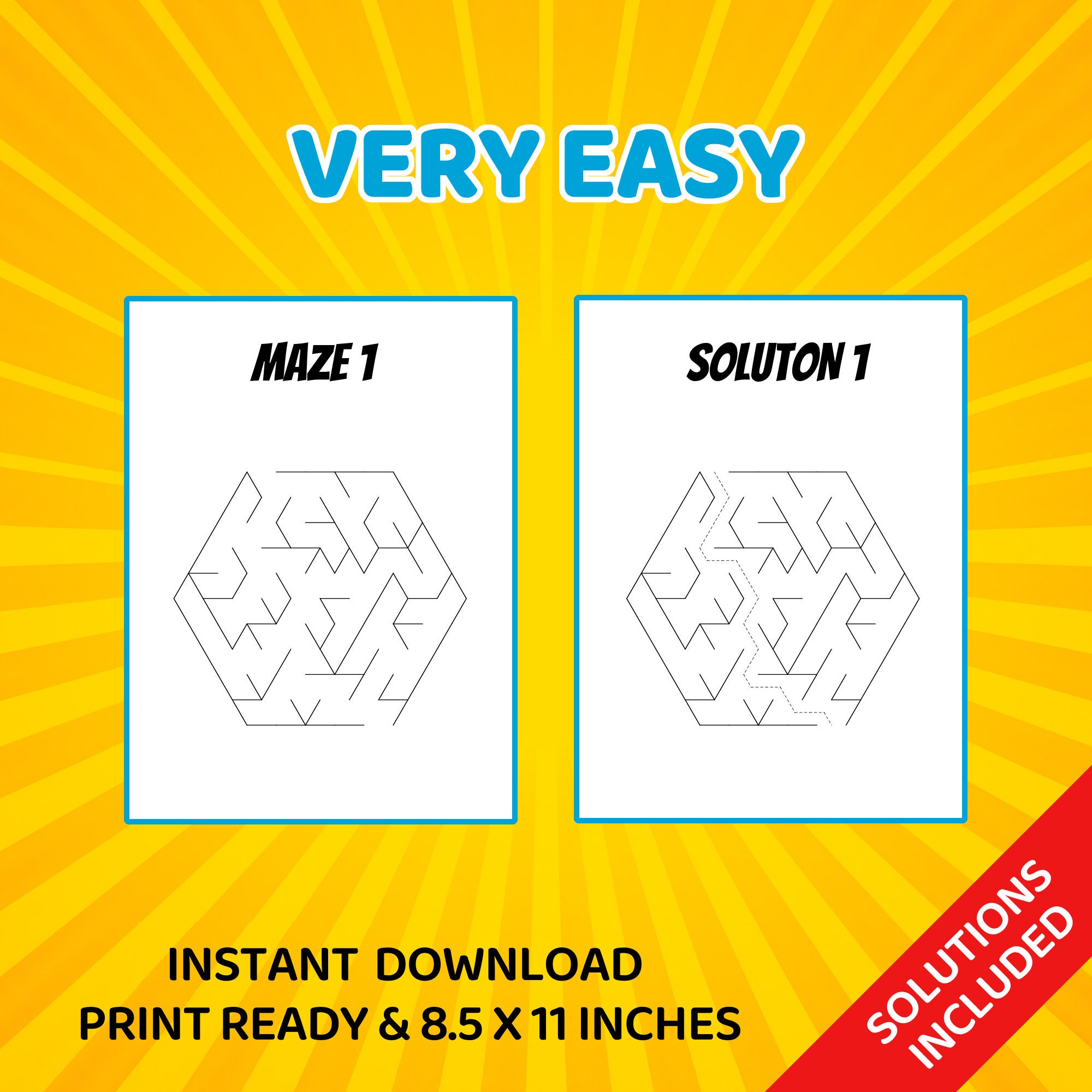 500 Printable Hexagonal Mazes, for Kids & Adults, PDF Files, Maze ...