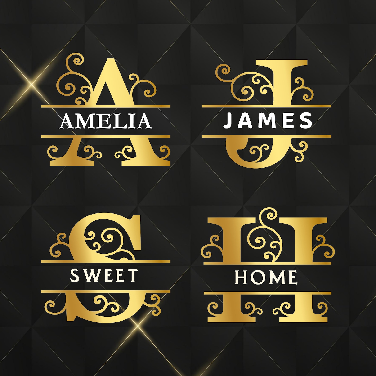 Luxurious Gold Split Monogram SVG/PNG/EPS Bundle, Alphabet Clipart ...
