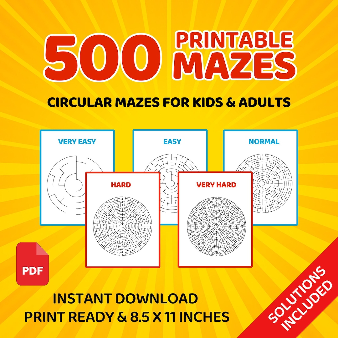 500 Printable Circular Mazes, for Kids & Adults, PDF Files, Maze Puzzle ...