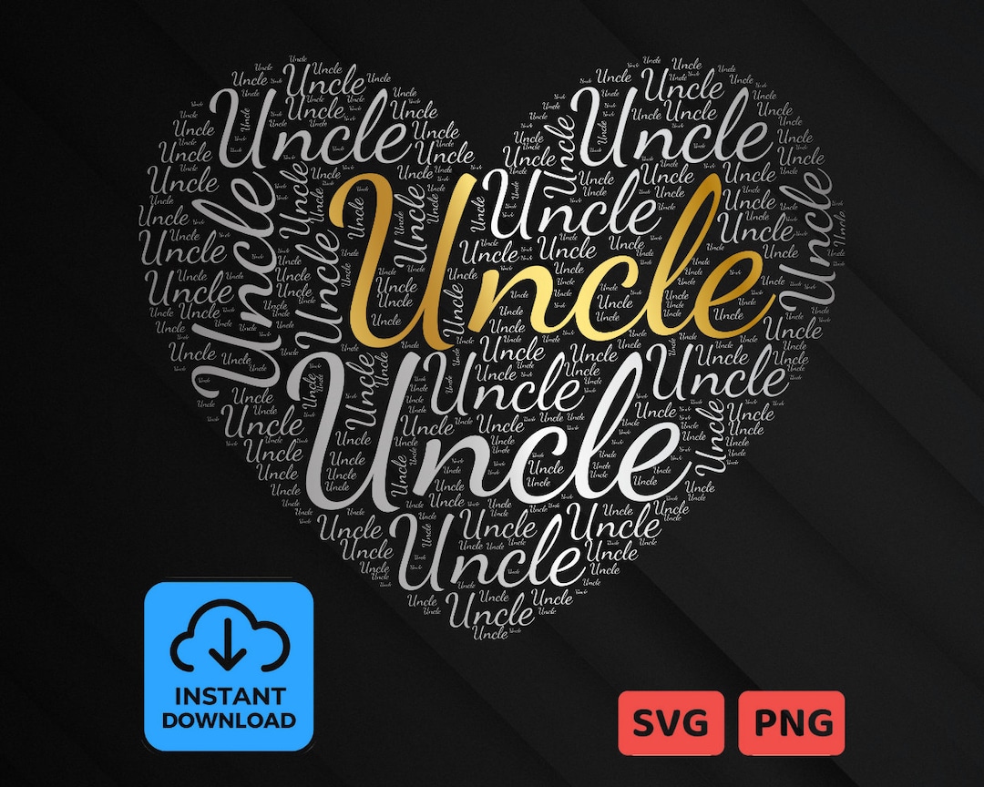 Uncle Word Cloud Art - Gold/silver - Heart Shape - Word Cloud Heart ...