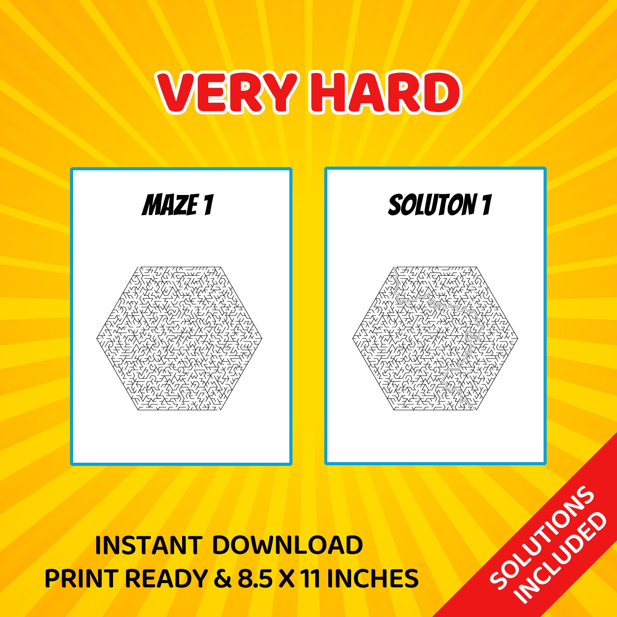 500 Printable Hexagonal Mazes, for Kids & Adults, PDF Files, Maze ...