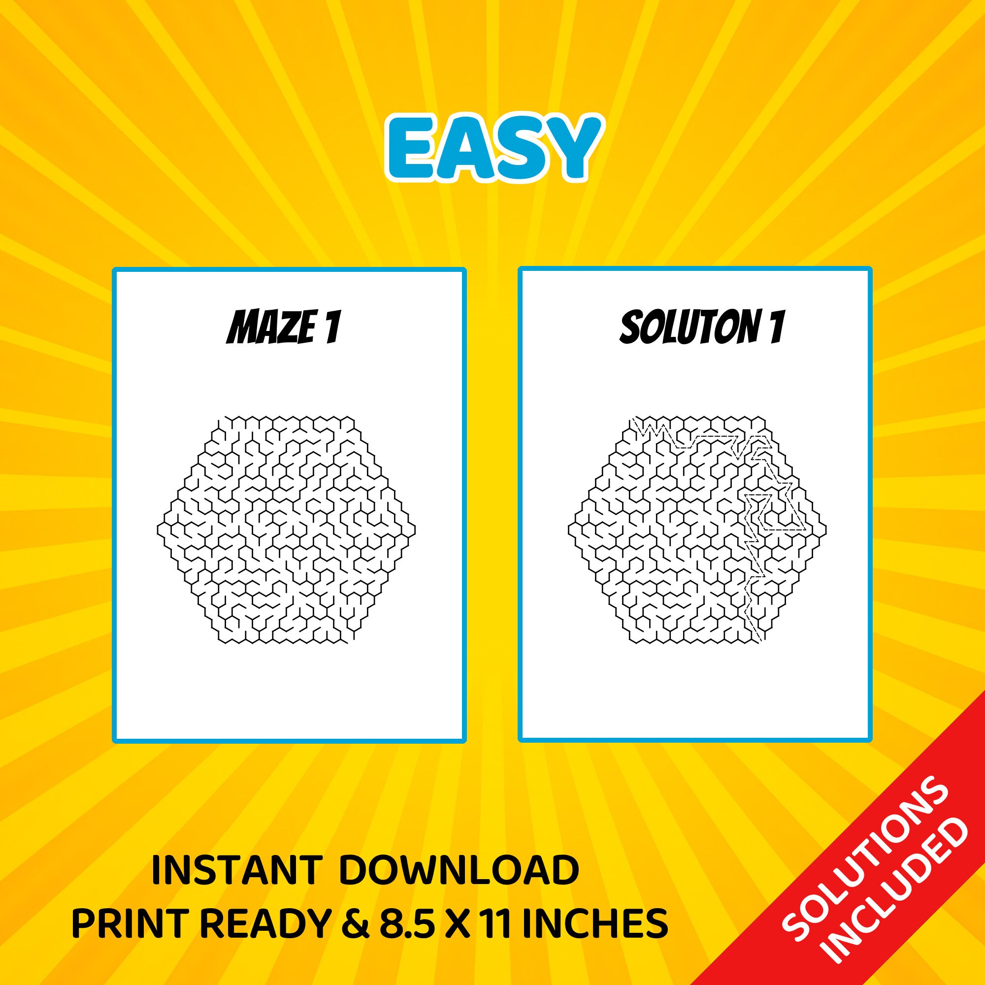 500 Printable Honeycomb Mazes, for Kids & Adults, PDF File, Maze Puzzle ...