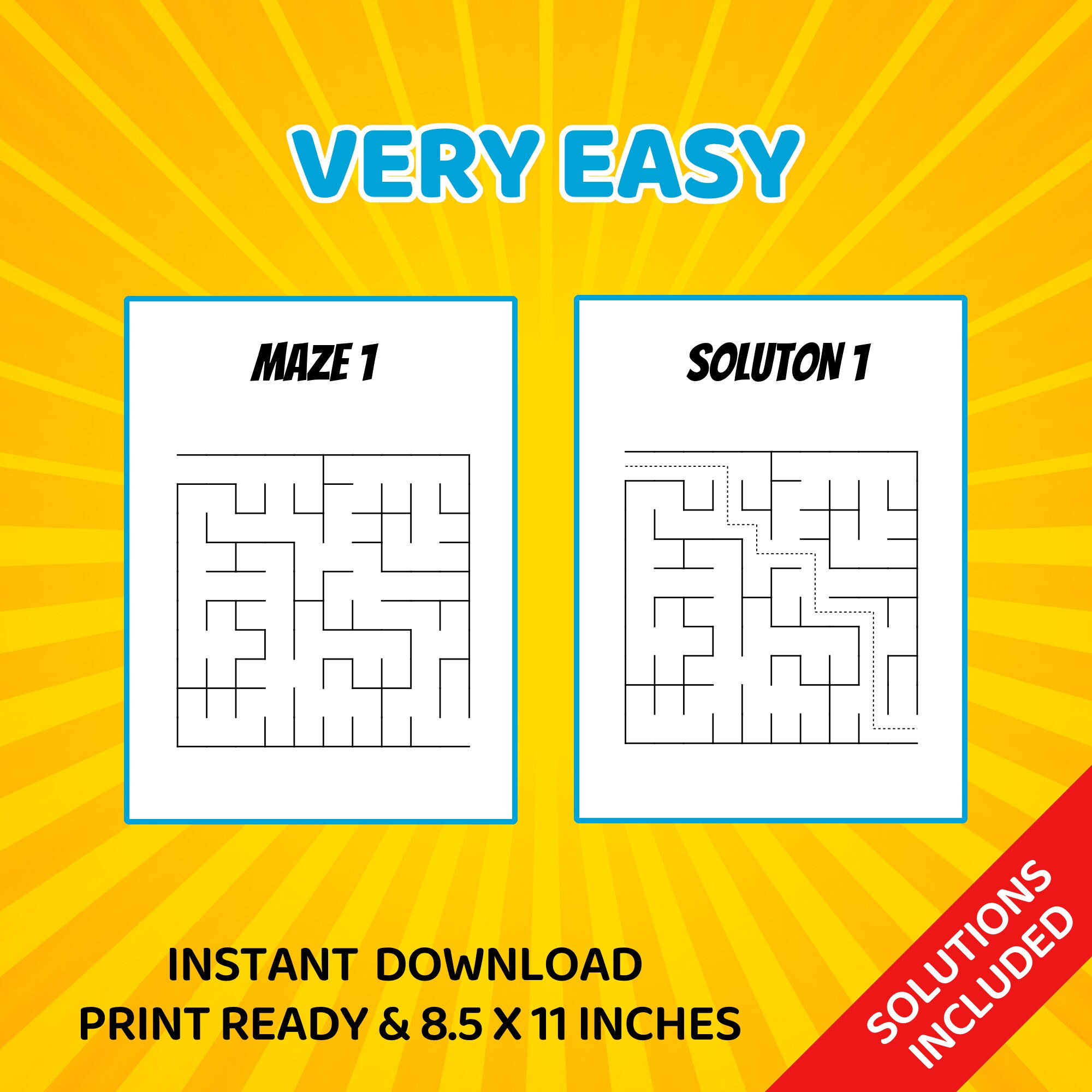 500 Printable Rectangular Mazes, for Kids & Adults, PDF Files, Maze Puzzle, With Solutions, 8.5 ...