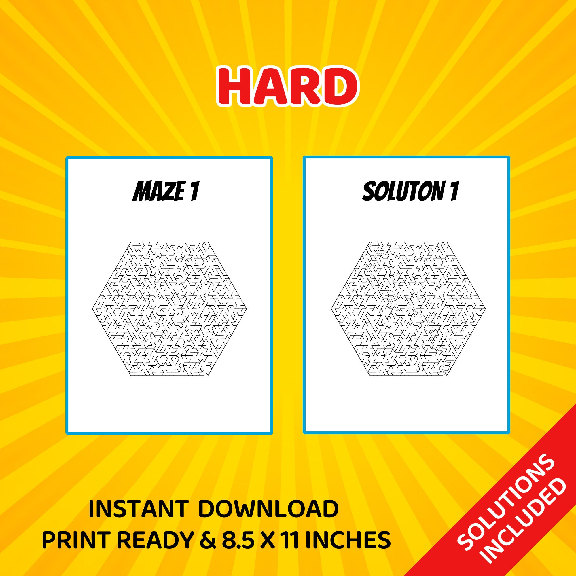 500 Printable Hexagonal Mazes, for Kids & Adults, PDF Files, Maze ...
