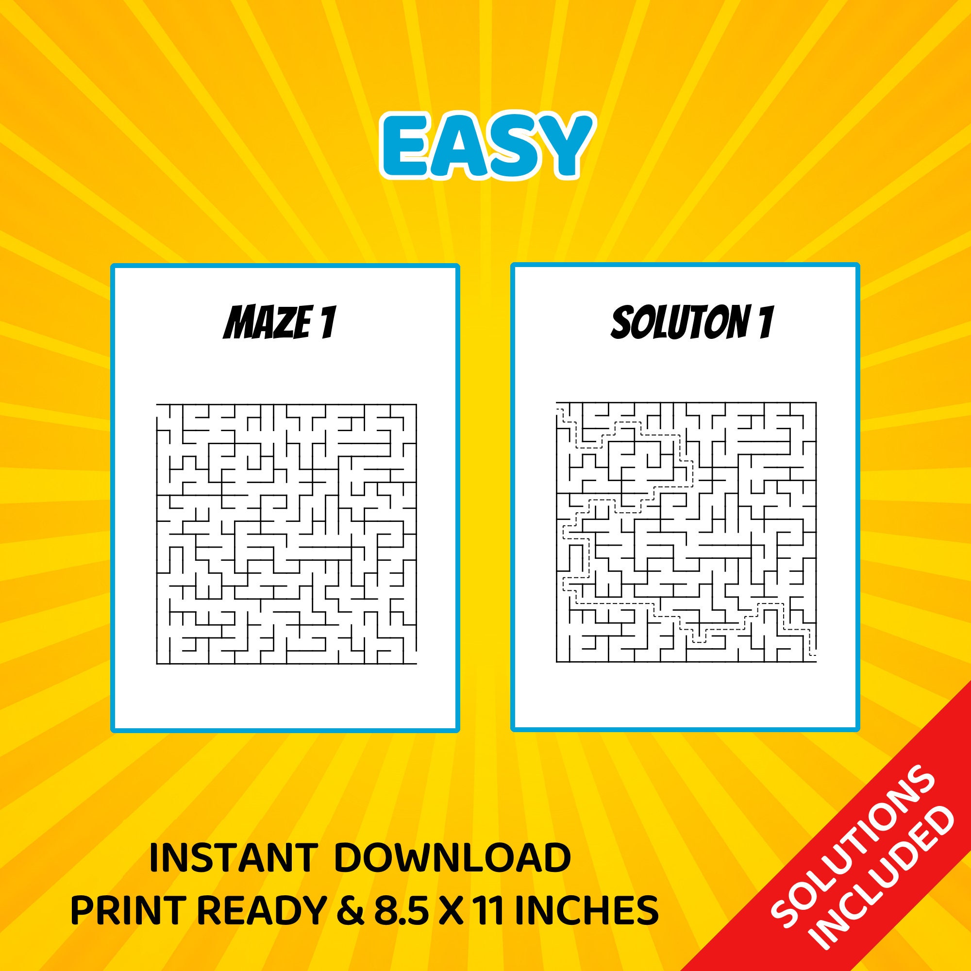 500 Printable Rectangular Mazes, for Kids & Adults, PDF Files, Maze ...