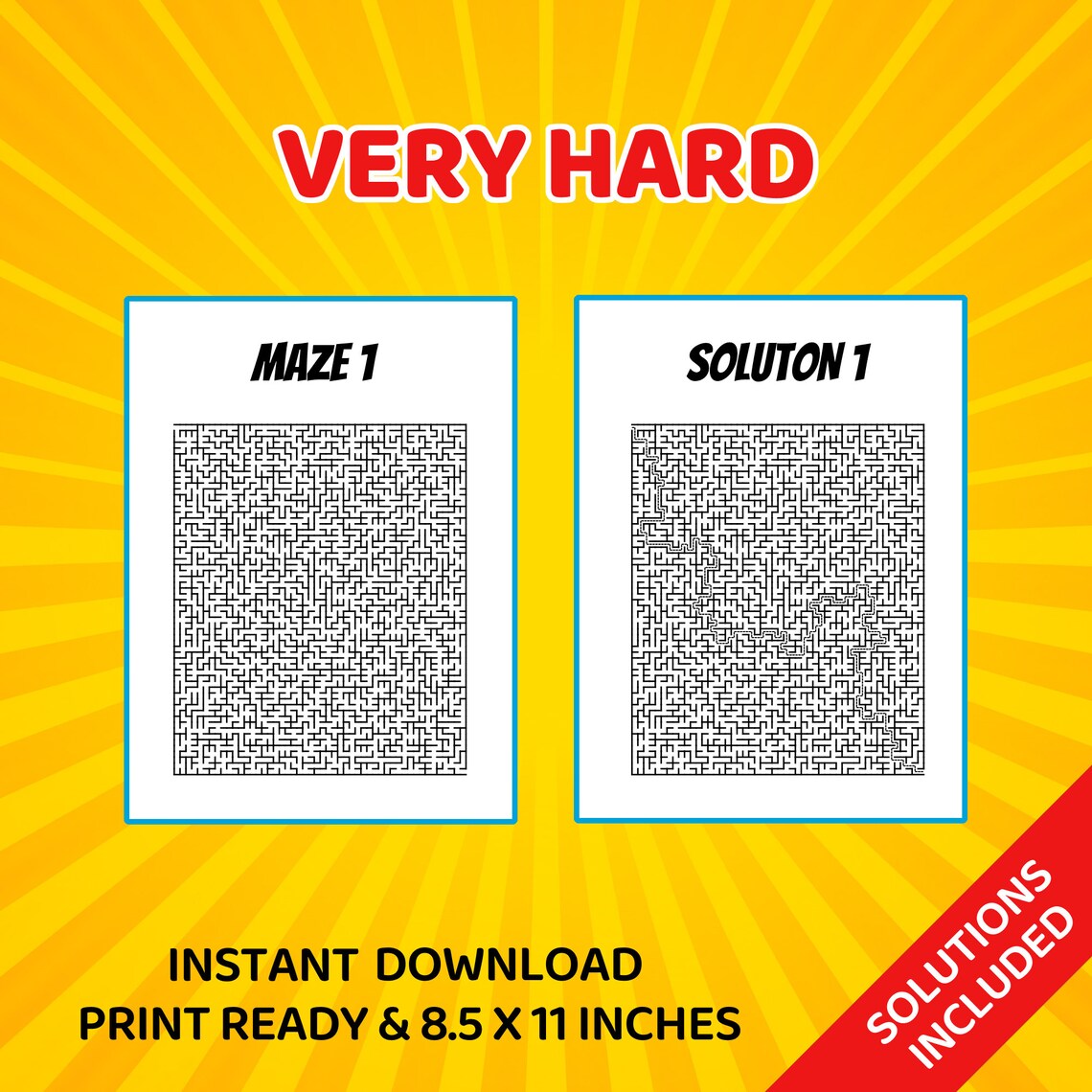 500 Printable Rectangular Mazes, for Kids & Adults, PDF Files, Maze ...