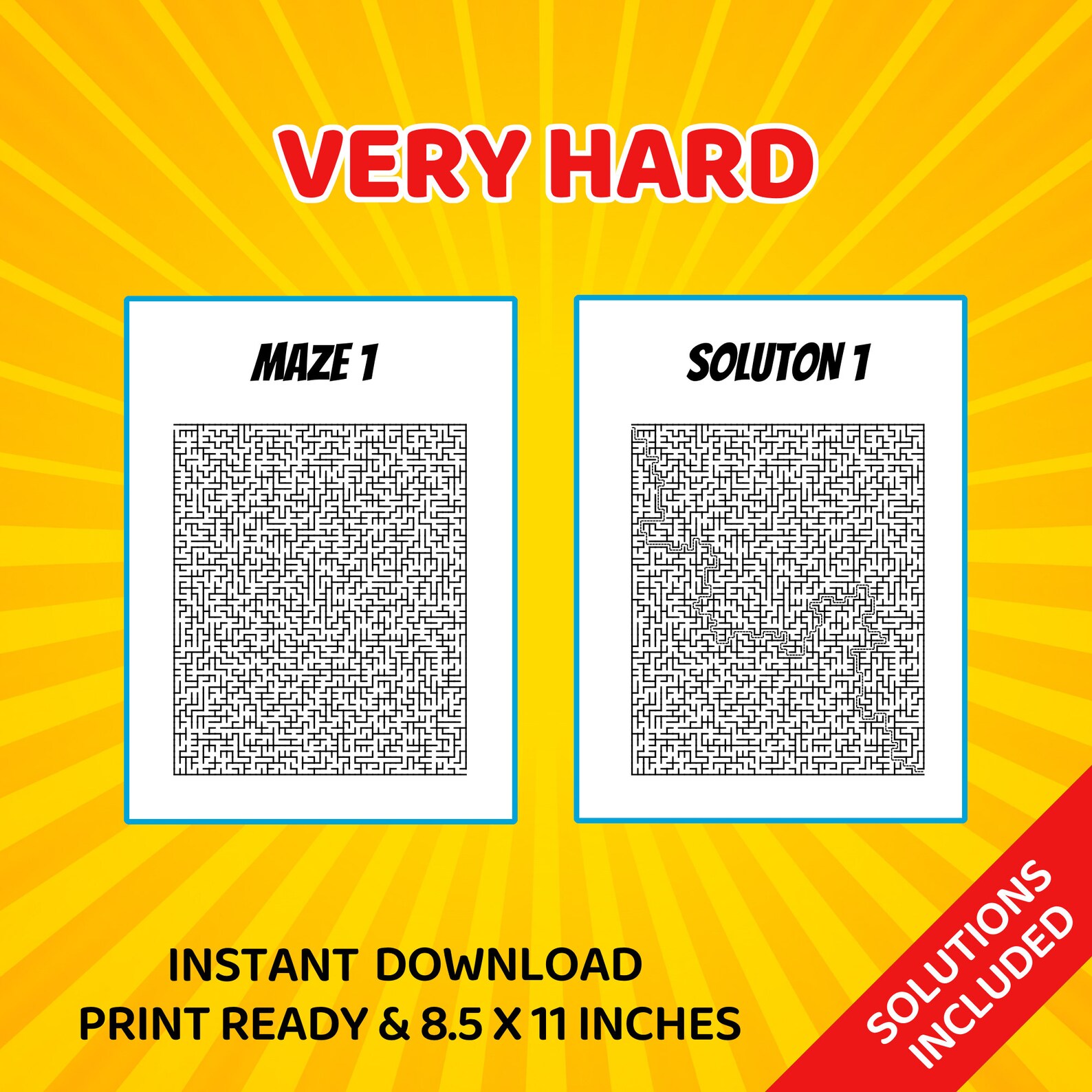 500 Printable Rectangular Mazes, for Kids & Adults, PDF Files, Maze ...