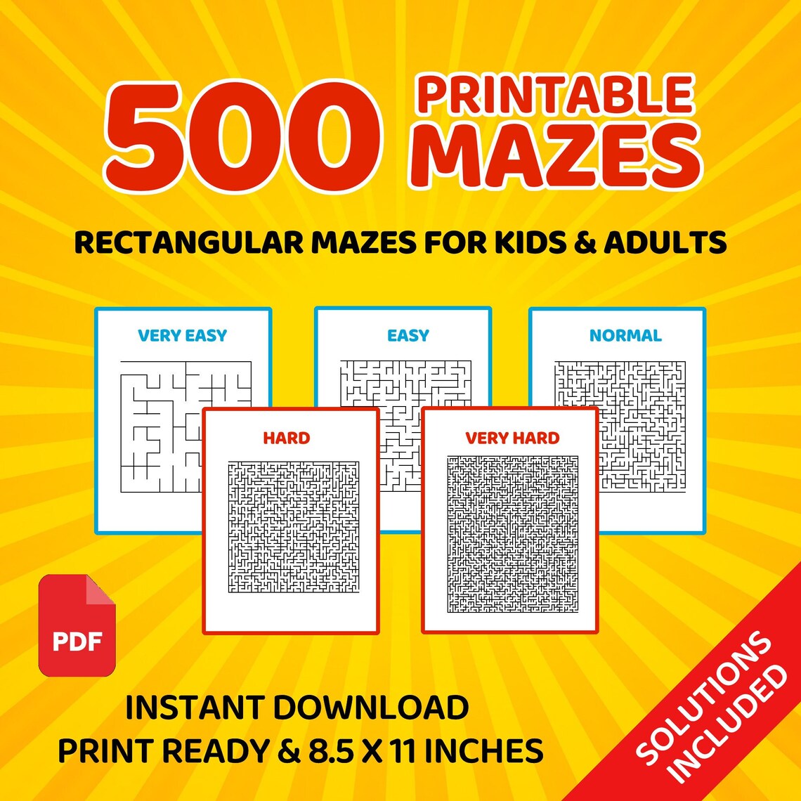 500 Printable Rectangular Mazes, for Kids & Adults, PDF Files, Maze ...
