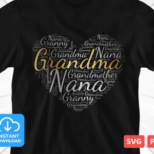 Grandmother Word Cloud Art, Heart Shape, Gold/silver (SVG, PNG) - Etsy