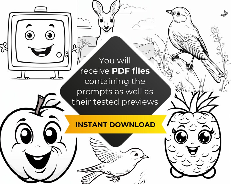 Midjourney Prompt Coloring Pages Animals & Everyday Objects Ai ...