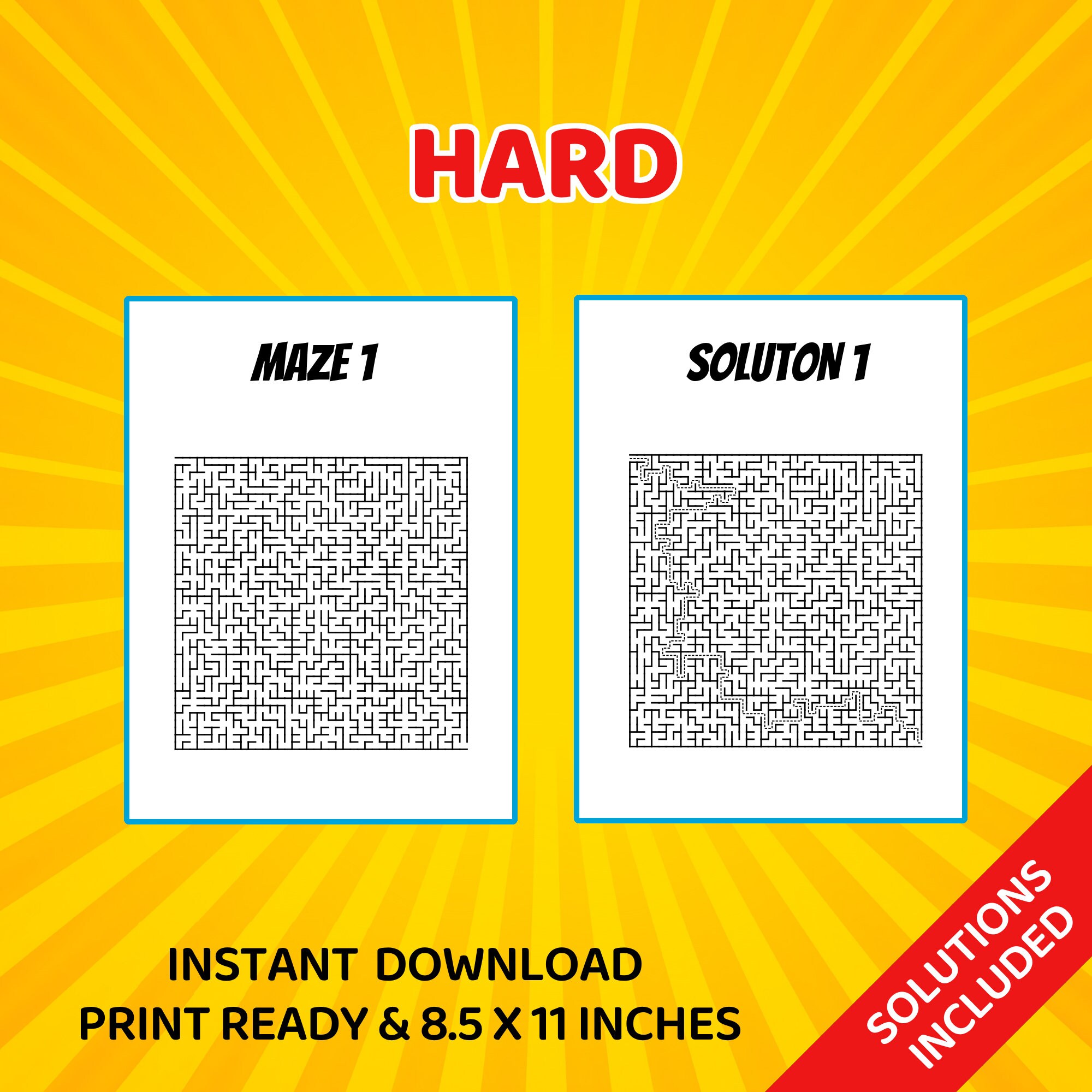 500 Printable Rectangular Mazes, for Kids & Adults, PDF Files, Maze ...