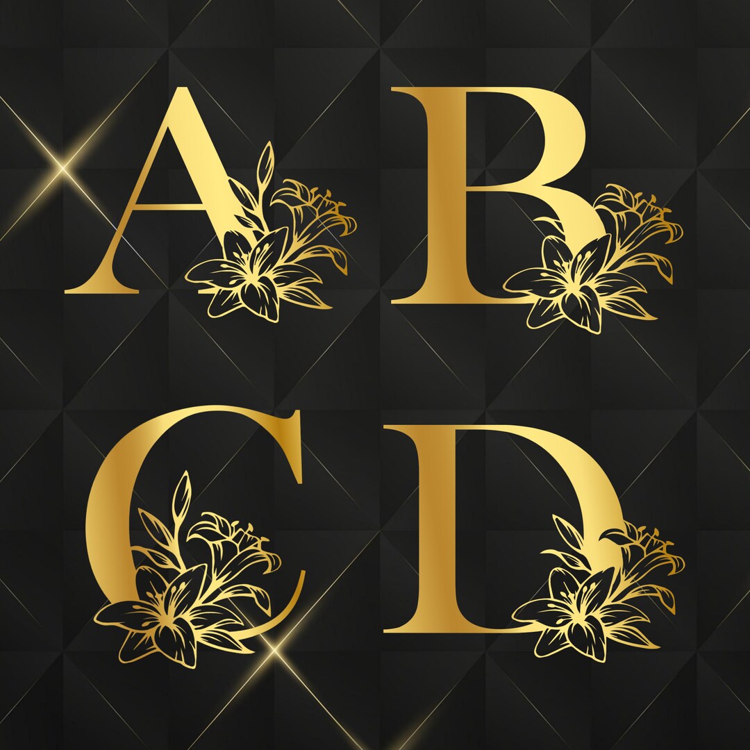 Gold Floral Alphabet SVG: Wedding Monogram Letters, Flower Clipart ...