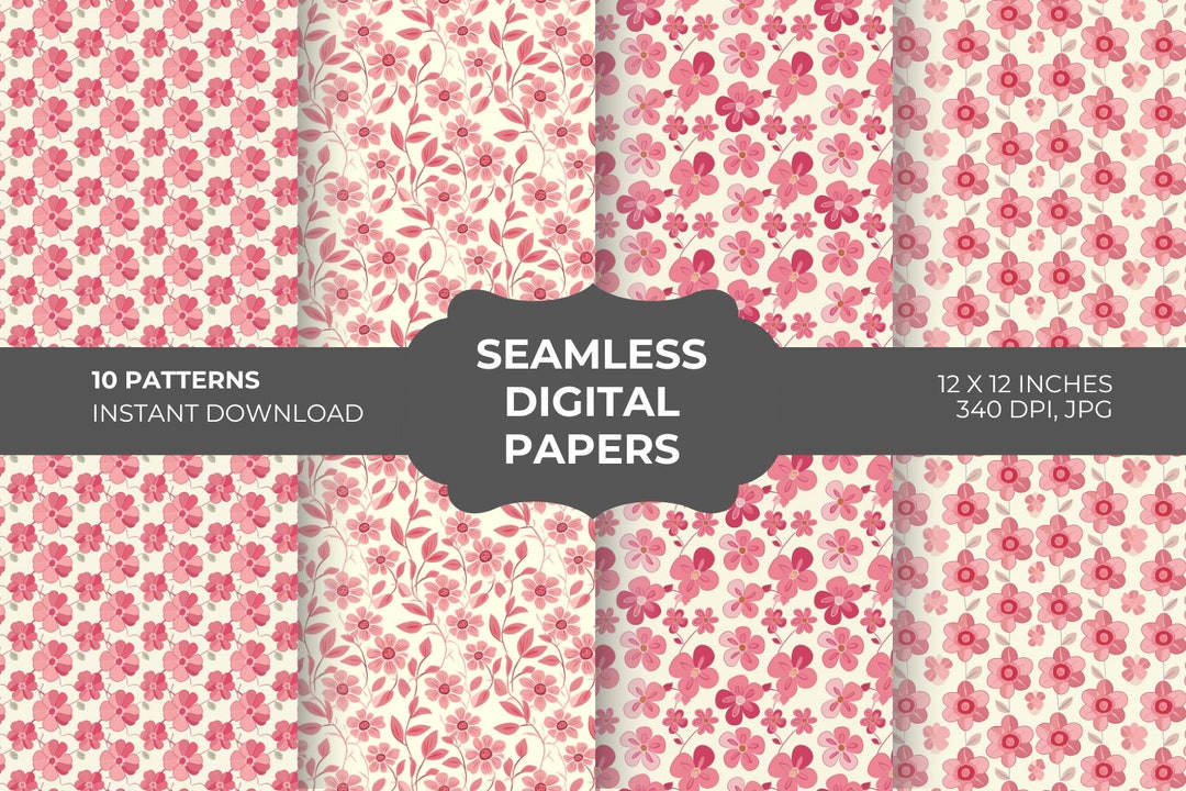 Seamless Digital Paper Retro Flowers, Retro Floral Seamless Repeat ...