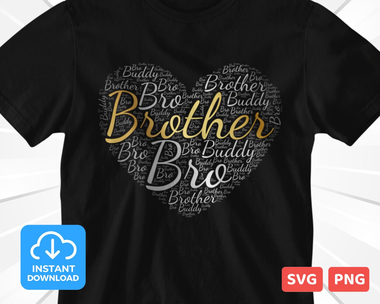 Brother, Bro, Buddy Word Cloud Art - Gold/silver - Heart Shape - Word ...