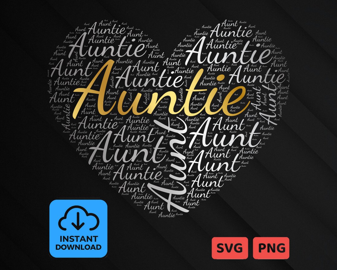 Aunt, Auntie Word Cloud Art - Gold/silver - Heart Shape - Word Cloud ...