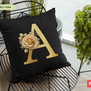 Golden Rose Floral Alphabet and Numbers – Wedding Monogram (PNG) - Etsy