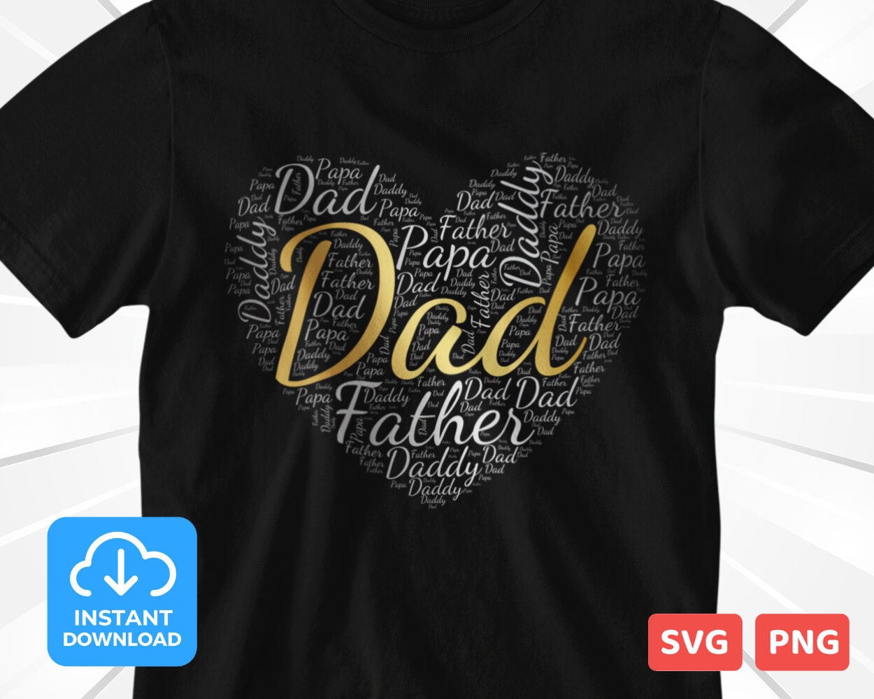 Father, Dad, Daddy, Papa Word Cloud Art - Gold/silver - Heart Shape ...