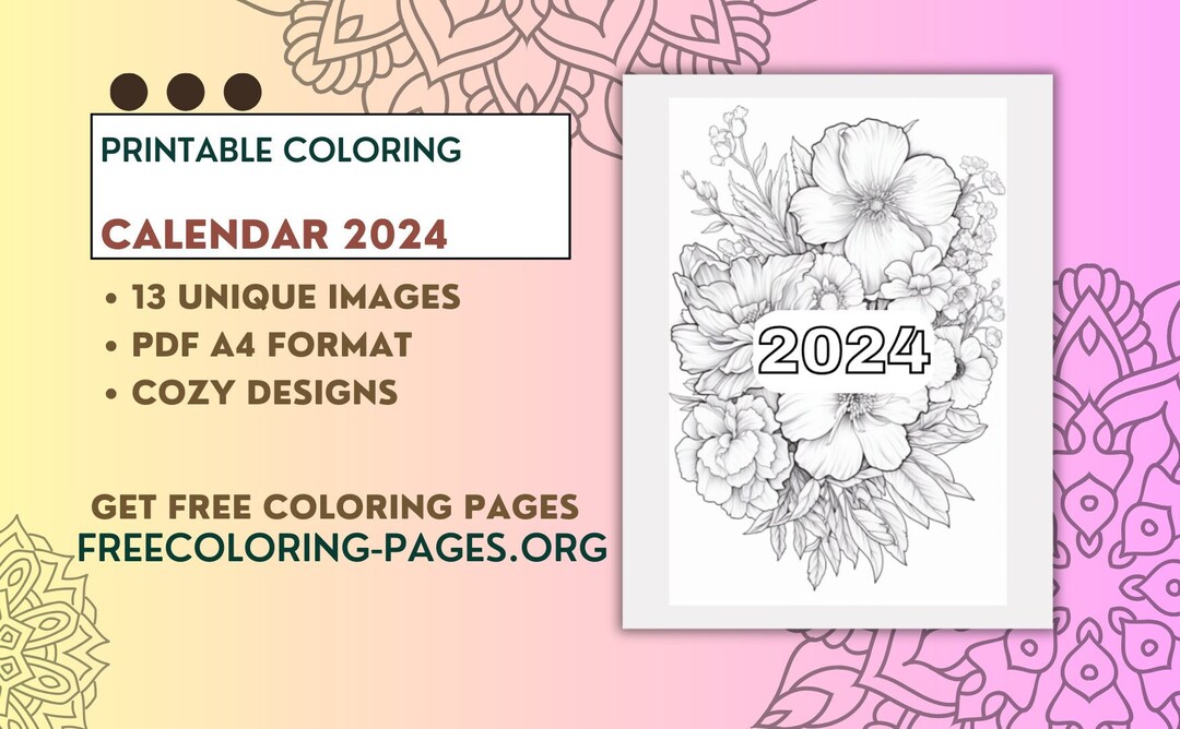 2024 Cozy Coloring Calendar - Wall Printable DIY Calendar for 2024 ...