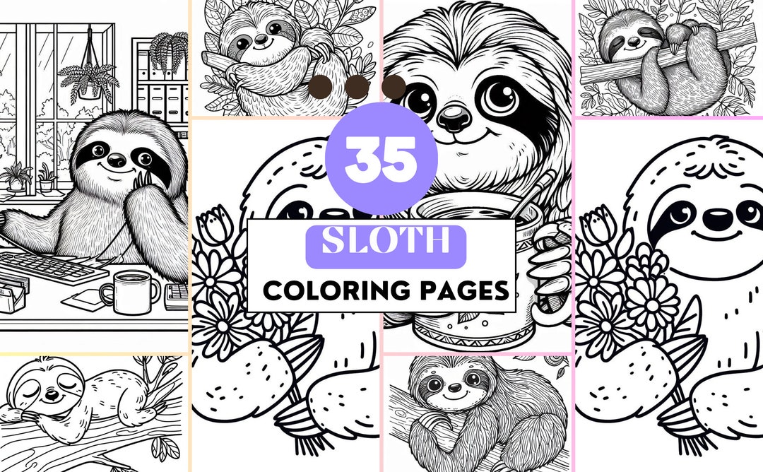 Sloth Coloring Pages - Printable PDF Coloring Book for Kids and Adults ...
