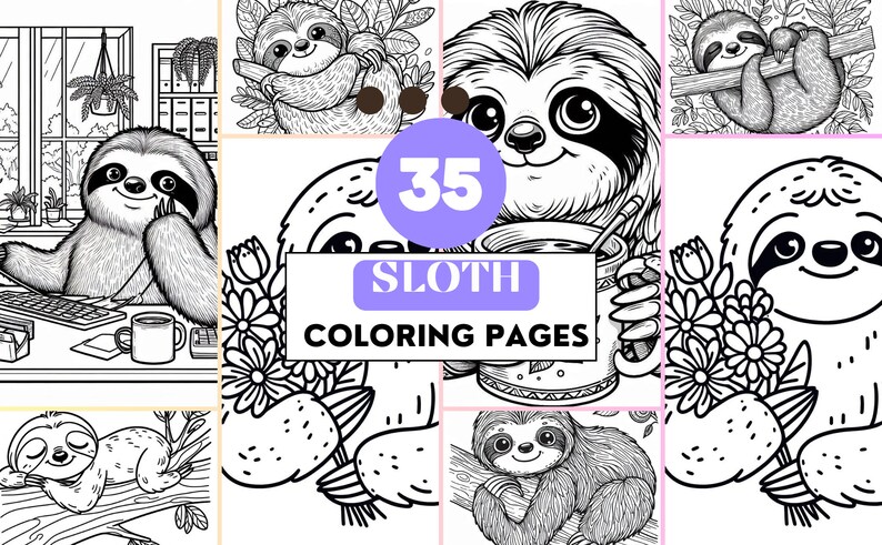 Sloth Coloring Pages Printable PDF Coloring Book for Kids and Adults 35 ...
