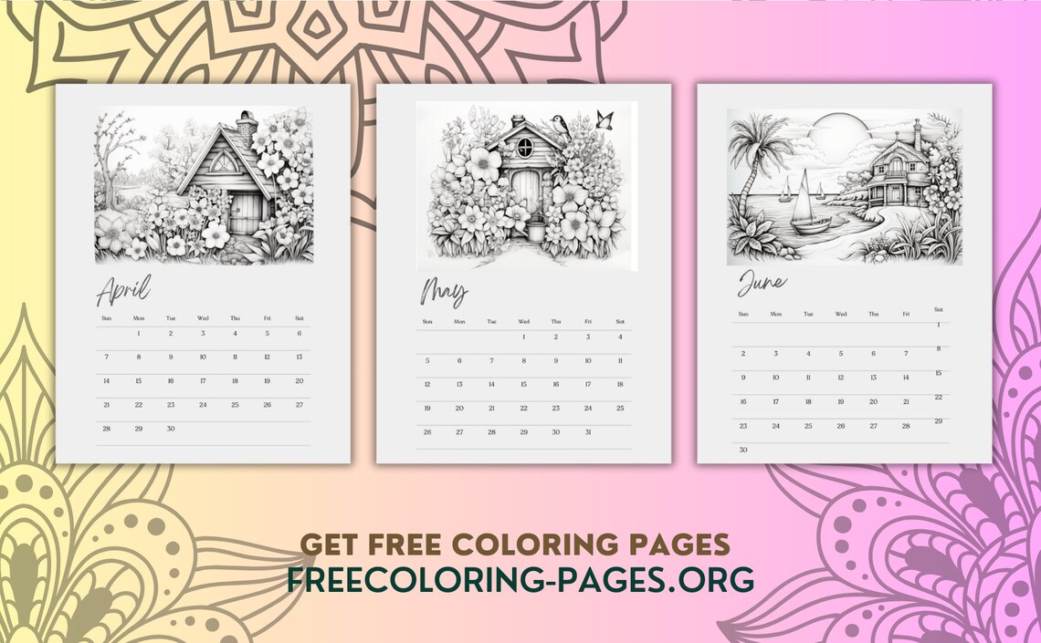 2024 Cozy Coloring Calendar Wall Printable DIY Calendar for 2024 Years ...