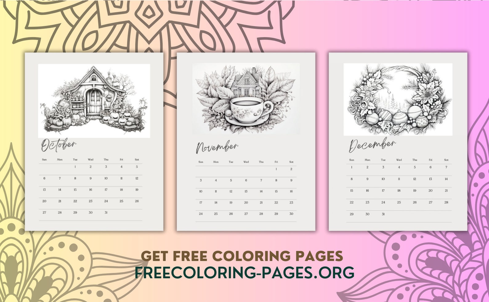 2024 Cozy Coloring Calendar - Wall Printable DIY Calendar for 2024 ...