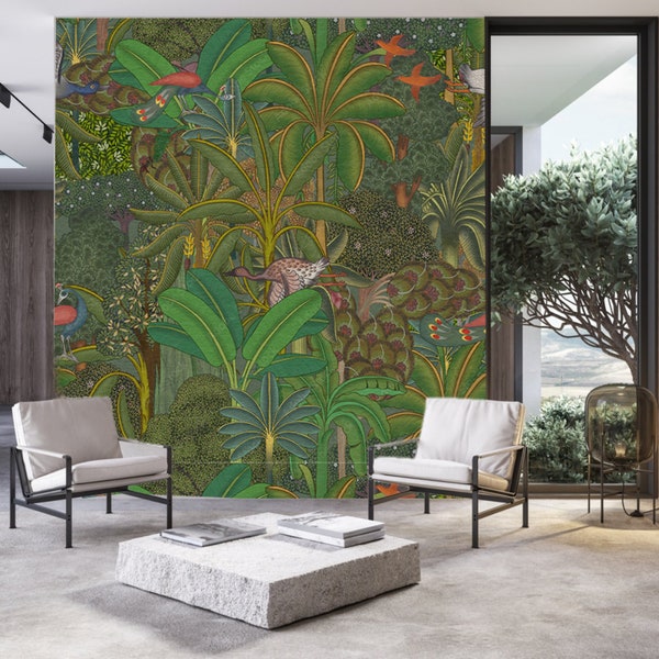 Indian Floral Jharokha Stripes Wallpaper Mural for Home Decor ...