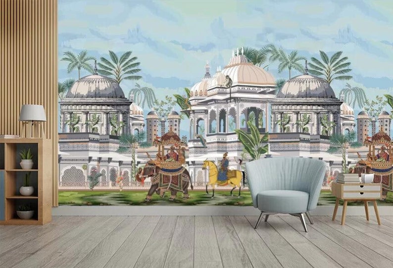 Mughal Emperor and Queen Elephant Wallpaper Mural, King Queen Riding ...